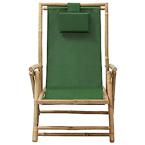 UTSRABFA Conversation Furniture Set Patio Dining Chair Outdoor Club Chair Reclining Relaxing Chair Green Bamboo and Fabricfor Garden,Backyard, Lawn, Porch, Poolside
