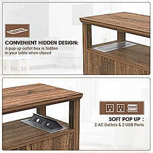 HIFYOBRO End Table with Charging Station, Side Table with Semi-Open Storage, Bedside Table with 2 Power outlets & 2 USB Ports, Wooden Nightstand Cabinet for Sofa Side
