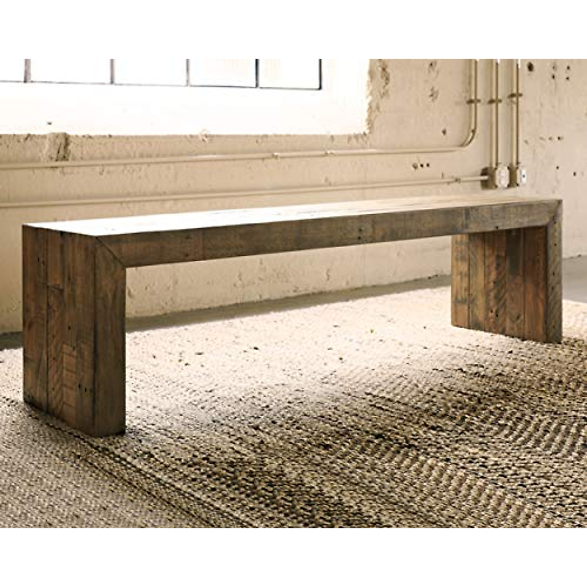 Signature Design by Ashley Sommerford Rustic Wood Dining Room Long Bench, Brown