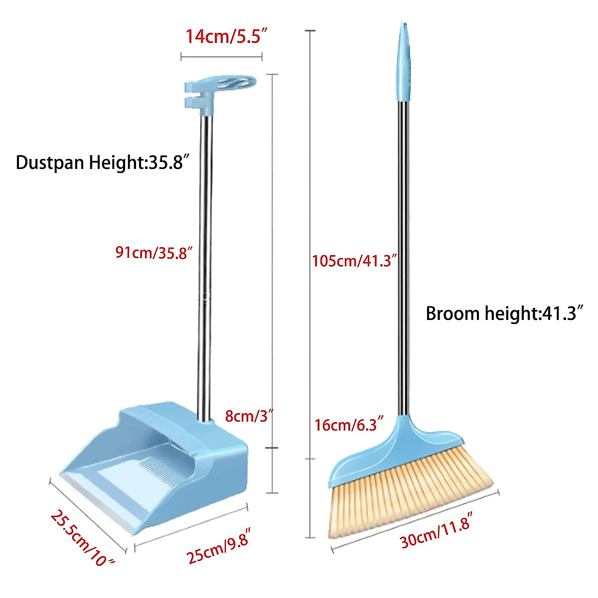 Indoor Broom and Dustpan Set,41" Height Broom with Stand Up Dustpan,Anti-Scratch Edge, 15°Angle Ergonomic Design,Seamless Rubber Strip Fit The Ground to Avoid Dust Leakage,Used for Home Office