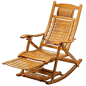 Lounge Chair, Zero Gravity Chair Folding Chairs, Reclining, Garden Rocking Chair Multifunctional Nap Chair, with Foot Massage Wheel Bamboo Lounge Chair