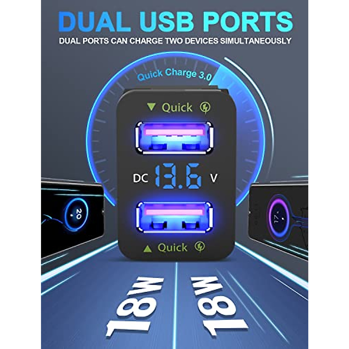 Carrkoopy for Toyota Quick Charge 3.0 USB Port Charger Socket, Car Charger Accessories, Compatible with Mobile Phones, Tablet, GPS, Digital Cameras, PDAs and Other USB Accessories (1.3 * 0.88inch)