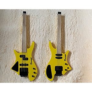 4 String Bass/ 6 String Lead Fretless Headless Tremolo Busuyi Guitar Right (Yellow)