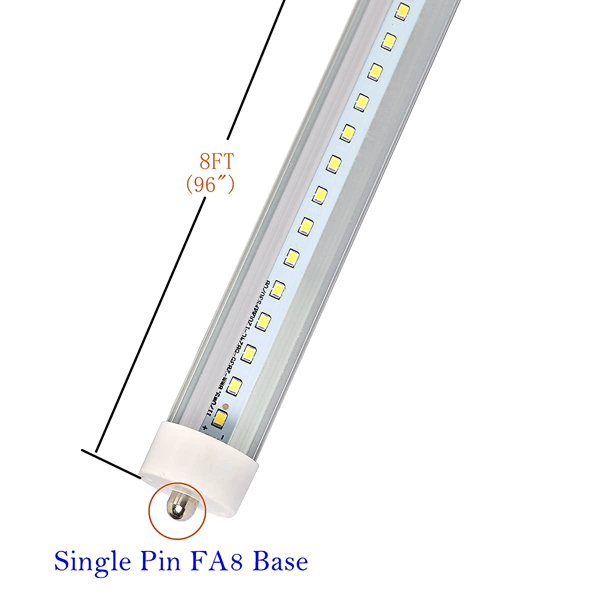 8 Foot LED Bulbs, 50W FA8 Single Pin Base, 6000LM 5000K Led Tube Light, Replace T8 T10 T12 Fluorescent Light(Clear Cover 12 Pack)