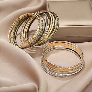 RINTOLER 16Pcs Gold Bangle Bracelets for Women - Multi Layer Stackable Textured Bracelets Boho Jewelrys Set.