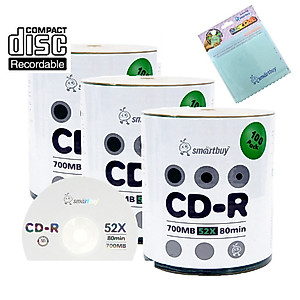 Smartbuy 300-disc 700mb/80min 52x CD-R Logo Top Blank Recordable Disc + Free Micro Fiber Cloth