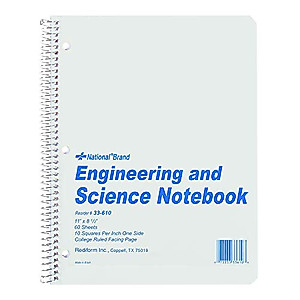 National Engineering and Science Notebook, Quadrille Rule (10 sq/in), White Cover, (60) 11 x 8.5 Sheets
