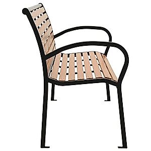 Festnight 3-Seater Patio Bench Garden Bench,Outdoor Bench with Backrest Armrests for Garden, Lawn and Yard 49.2” Steel and WPC Black and Brown