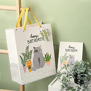 MAYPLUSS 13" Large Gift Bag with Greeting Card and Tissue Paper for 50 Years Birthday Party - Black Gold Foil Design