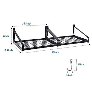 Love-KANKEI Pot Rack Wall Mounted Set of 2 Pan Pot Organizer Wall Shelves with 16 Hooks for Kitchen Cookware Utensils Organization Black