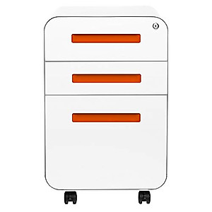 Laura Davidson Furniture Stockpile 3-Drawer Mobile File Cabinet, Commercial-Grade, Pre-Assembled (White/Orange)