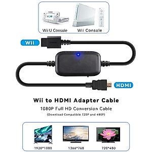 Wii to HDMI Adapter Cable [1080P/720P] Wii HDMI Picture Quality Upscaler Resolution Enhancer Wii 2 HDMI Converter Supports All Display Modes Compatible with Wii/Wii U Console (6.56FT, Plug & Play)