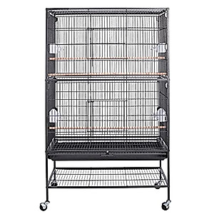 SUPER DEAL 52 Inch Rolling Bird Cage Large Wrought Iron Cage for Cockatiel Sun Conure Parakeet Finch Budgie Lovebird Canary Medium Pet House with Rolling Stand & Storage Shelf