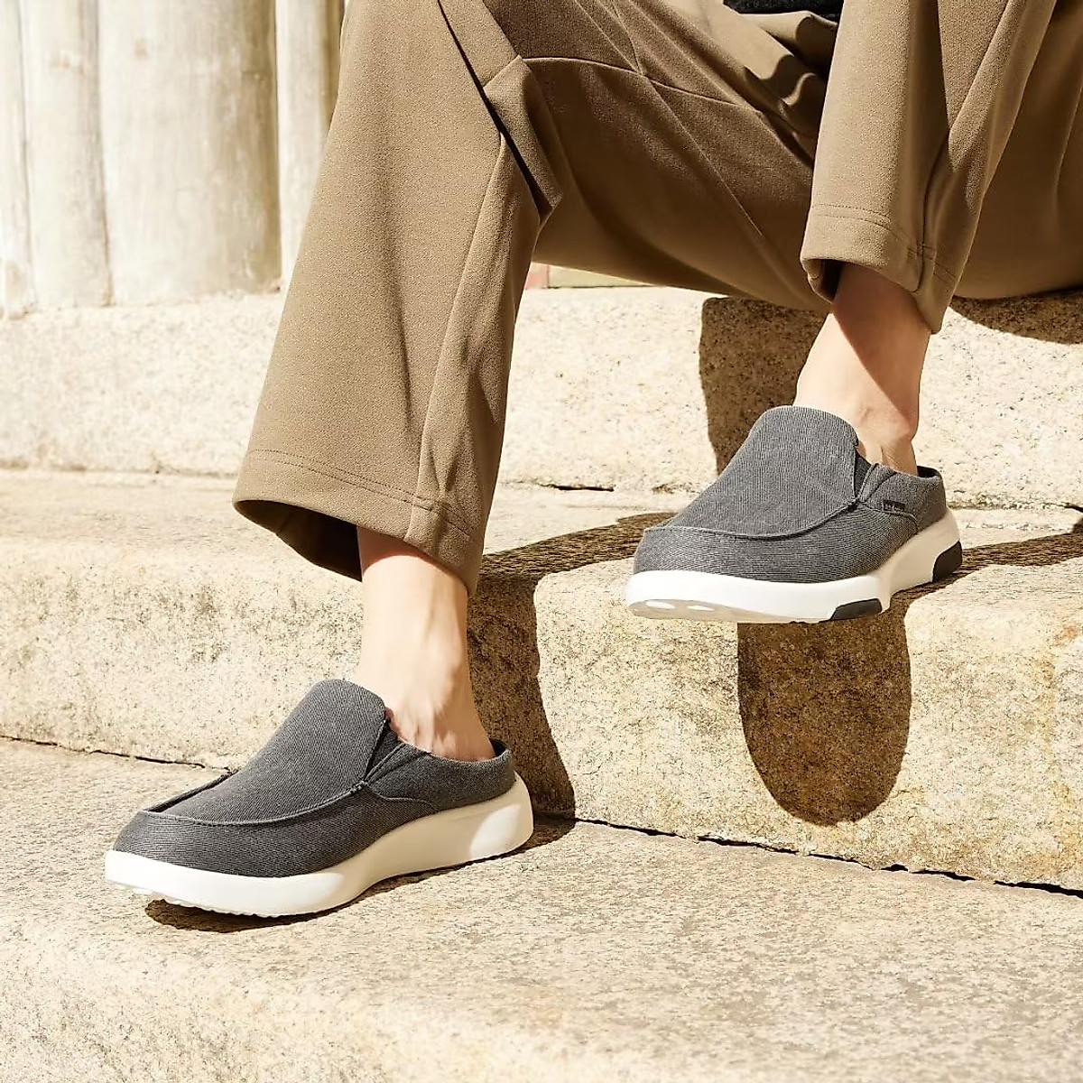 OrthoComfoot Slippers with Arch Support for Mens, Orthopedic Casual Canvas Walking Shoes, Breathable Slip-on Indoor Outdoor Shoes Black Size 9