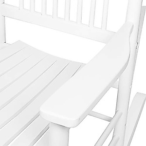 MUPATER Outdoor Rocking Chair Set 3-Piece Patio Wooden Rocker Bistro Set with Foldable Table and Curved Seat, White