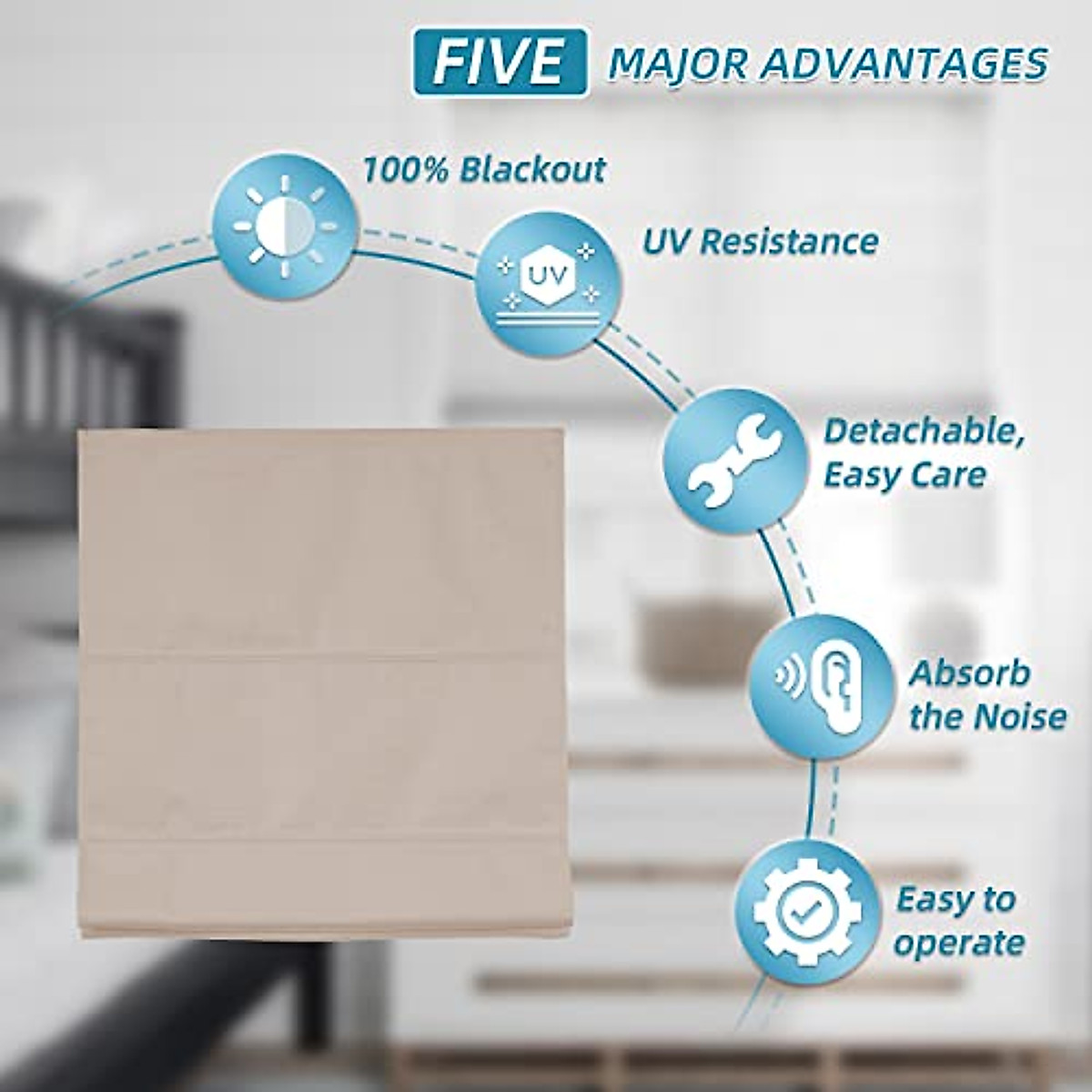 Matinss Cordless Roman Shades,23" x 64"Beige,Premium Blackout Roman Shades, Detachable,Energy Efficient, Heat Resistance Polyester Material, for Bedroom, Living Room