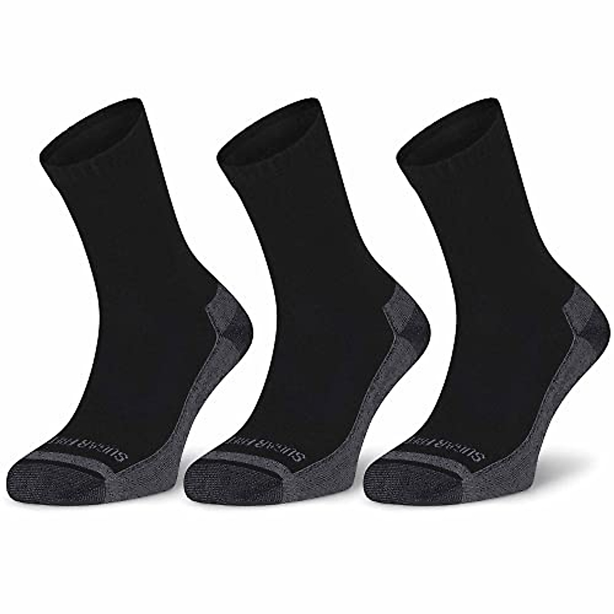 Sugar Free Sox Active-Fit Womens Cushioned Diabetic Crew Socks 3 Pack (Black, 9-11)