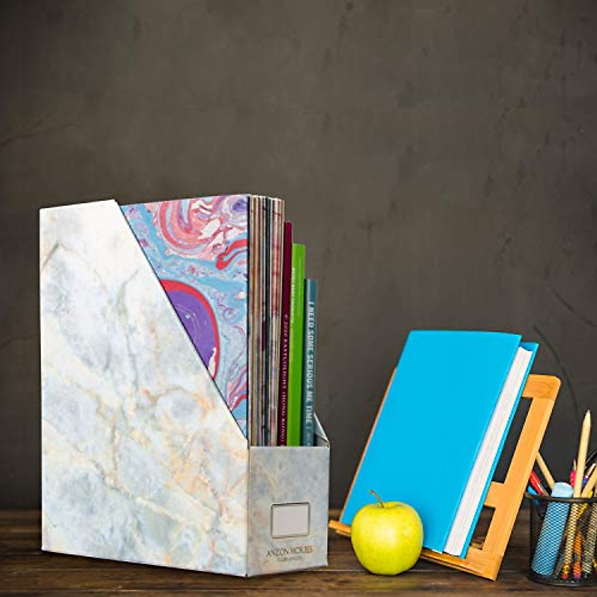 Magazine File Holder with Golden Marble Design 2 Pack, Premium Document Storage Box, Book Bin, Desk File Rack, Perfect for A4 Size Document, Office Folder, Newspaper Tray