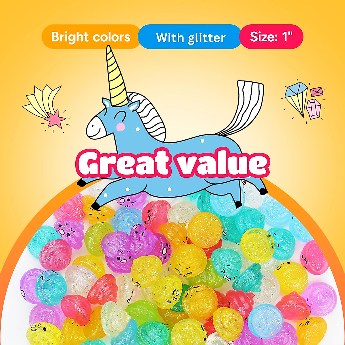 Unicorn Poop Toys - Bulk Unicorn Party Favors - 50 Pcs - Glitter Poop Emoji Party Supplies - Shimmering Unicorn Rainbow Poop Emoji Mini Toys - Vending Machine Toys