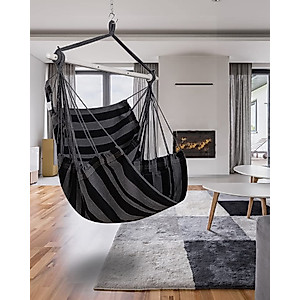 ADVOKAIR Hammock Chair Swing (500 lbs Max) - Hanging Hammock Chair Rope Swing Indoor for Bedroom, Outdoor, Patio, Bedroom, Porch, Deck - Sturdy Steel Bar with Anti-Slip Safety Rings