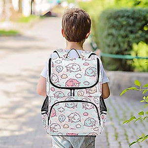 Sletend Backpack Cute Sheep and Cotton Candy School Backpack Travel Hiking Large Capacity Causal Daypack Bookbag Laptop Schoolbag with Reflective Tape for Boys Girls Adults