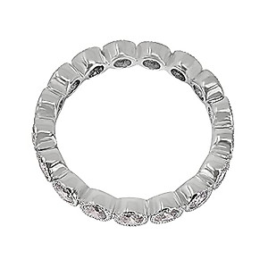 ORO LEONI 14K White Gold 3mm Round Bezel Set Cubic Zirconia Eternity Band Ring, Size 7