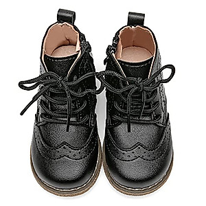 DADAWEN Toddler Baby Boys Girls Hiking Boots Waterproof Leather Non Slip Lace Up Outdoor Work Ankle Winter Snow Boots(Toddler/Little Kid) Black US Size 5 M Toddler