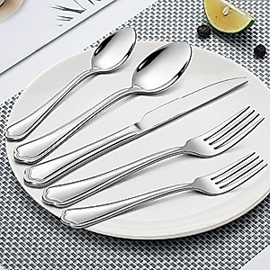 LIANYU 10-Piece Silverware Set for 2, Stainless Steel Flatware Cutlery Set, Eating Utensils Set with Scalloped Edge, Dishwasher Safe, Mirror Polished