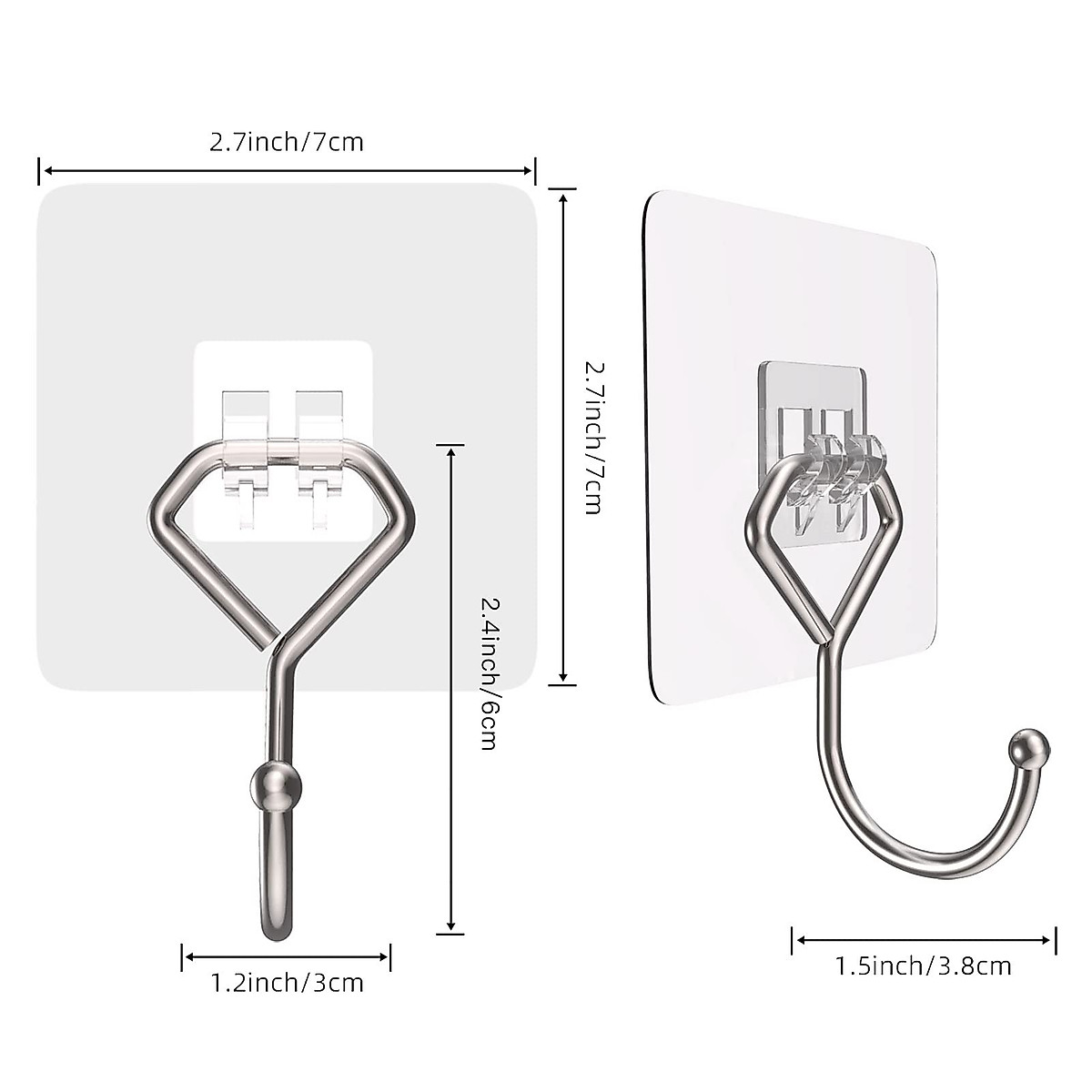 Homstan Large Adhesive Hooks 44Ib(Max), Wall Hooks Self-Adhesive Traceless Clear and Removable, Waterproof and Rustproof Hooks for Hanging for Home Bathroom Kitchen Office and Outdoor, 10-Pack