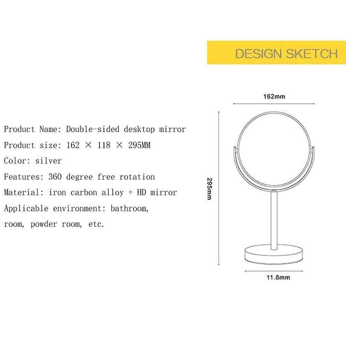 KXA Makeup Mirror Vanity Mirrors for Makeup and Shaving Silver Double Sided Zoom 1x and 5X Magnification 360˚ Rotating for Home and Travel Dressing Mirror Lighted Makeup Mirror