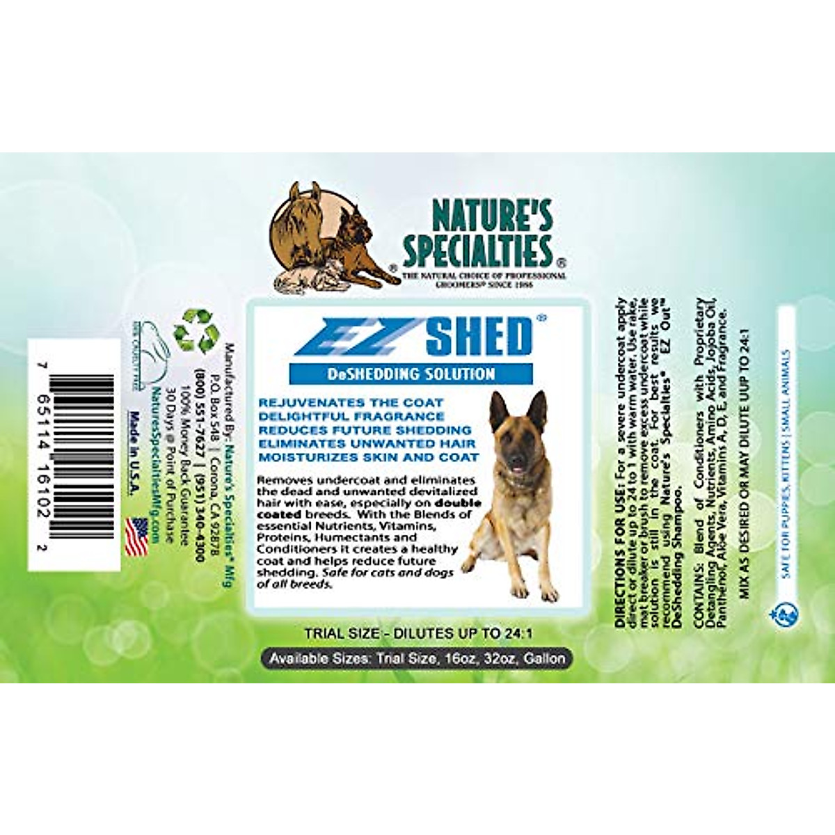 Nature's Specialties EZ Shed Ultra Concentrated Dog Conditioner for Pets, Makes up to 3 Gallons, Natural Choice for Professional Groomers, Deshedding Solution, Made in USA, 16 oz