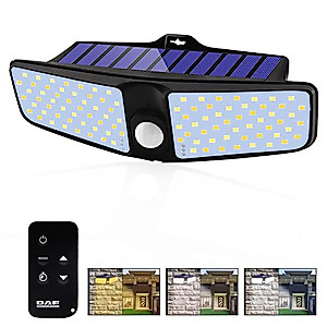 Solar Motion Lights Outdoor 2700K-6500K, 100LED Motion Sensor Flood Lights Outdoor with Remote Control, Security Lights Motion Outdoor 3 Color Temperatures, IP65 Waterproof for Yard Garden Pathway