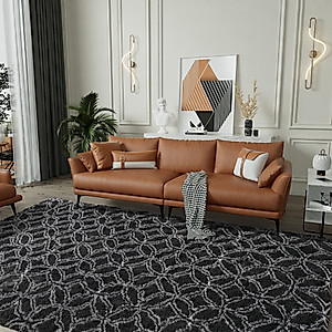 LOCHAS 5x8 Feet Shag Area Rug for Bedroom Living Room, Modern Moroccan Fluffy Rugs for Girls Kids Room Home Decor, Extra Soft Geometric Carpet, Dark Grey and White