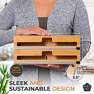 Home EC Foil and Plastic Wrap Organizer - Plastic Wrap Dispenser with Cutter, aluminum foil dispenser, aluminum foil organization and storage, Bamboo plastic saran wrap dispenser with cutter, 12" Roll