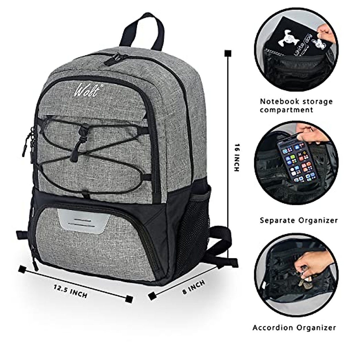 WOLT | Youth Soccer Bag - Soccer Backpack & Bags for Basketball, Volleyball & Football Sports, Includes Separate Cleat Shoe and Ball Compartment, fit to Youth & Adult (Grey)