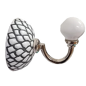 PARIJAT HANDICRAFT Set of 2 Ceramic Metal Wall Hooks Hanging Clothes Hat Coat Robe Hangers Metal Hook Door Hook Wall Mounted Single Hook Hanger.(White Color)