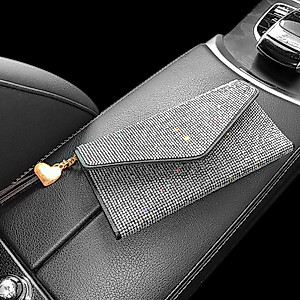 MYHOBBY Card Wallet for Women, Bling Rhinestone Lightweight Pocket Card Cases Holder Zipper Coin Purse Money Organizer (White)