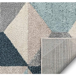Yara Scandanavian Abstract Geometric Blue, Ivory, Grey Yellow Area Rug 5x7 (5'3" x 7'3")
