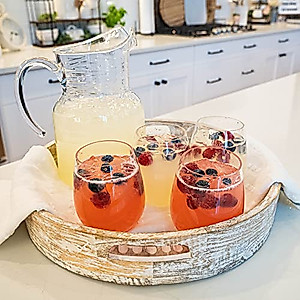 Walbrook Round Serving Tray with Handles - 16" Coffee Table Tray, Decorative Tray, Large Ottoman Tray, Wooden Tray, Rustic Round Tray, Wood Tray, Farmhouse Tray, White Tray, Round Wood Tray