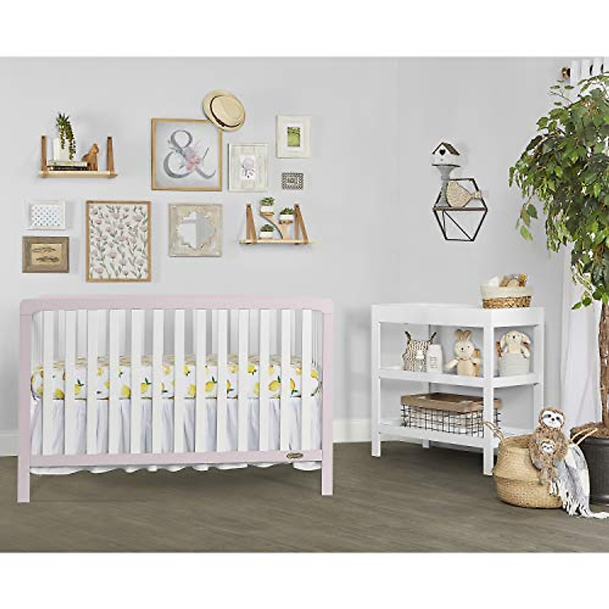 Dream On Me Ridgefield 5-in-1 Convertible Crib in Blush Pink & White, Greenguard Gold Certified