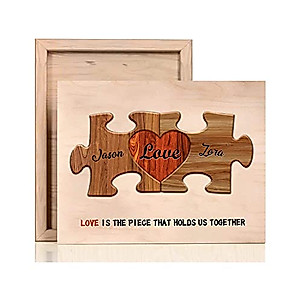 Bohva Personalized Couple Names Sign, Valentines Day Anniversary Wedding Gifts Idea for Him Her, Birthday Gift for Husband Wife Boyfriend Girlfriend, Custom Heart Puzzle Pieces Print On Wood