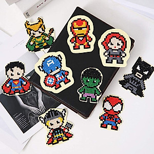 HTPDIOP 9-PCS Kids DIY Diamond Painted Sticker Kit, Superhero Creative Digital Painted Diamond Dots Mosaic Stickers, Crafts for Kids, Boys, Girls and Adult Beginners.