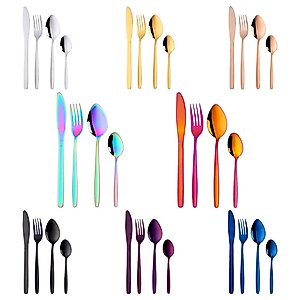32-Piece Silverware Set for 8, BuyGo Stainless Steel Multicolor Camping Flatware Dinnerware Sets, Hand Polish, Dishwasher Safe