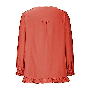 Amazon Warehouse Sale clearancewhite Button Down Dress Women's Cute Preppy Tops Long Sleeve Crewneck Cotton Linen Tops Solid Color Plain Top Fall Fashion Shirts Blouse Orange 2XL