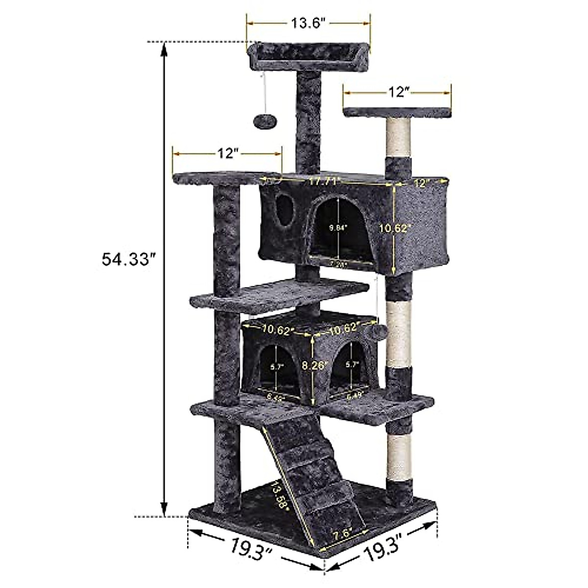 54in Cat Tree Tower for Indoor Cats Multi-Level Cat Condo Cat Bed Furniture with Scratching Post Kittens Activity Center