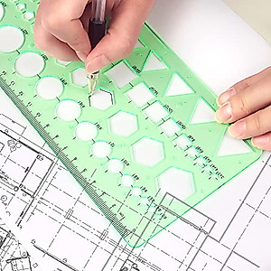 Tamaki Circle Template Measuring Geometry Ruler Geometric Drawings Stencils Rulers Scale Drafting Digital Drawing Set for Office and School Building Formwork Drawings Templates, 2 Pack