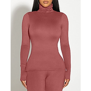 VASAUGE Women's Thermal Underwear Turtleneck Long Johns Base Layer Cold Weather Sets, X-Large, Dark Pink