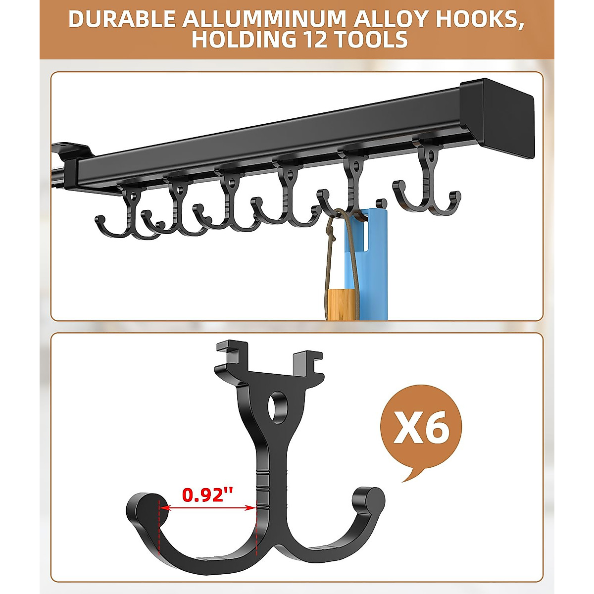 PrimZooty Pull Out Broom Holder With Adjustable Double Row Sliding Hook, Multifunctional Slide Broom And Mop Storage/Organizer Garage Organization Hooks, for Closet Laundry Garage Cupboard Kitchen