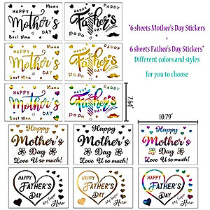 Mother's Day Balloon Stickers Father's Day Letters Decals 12 Pcs Gold Black Rainbow DIY Paster Party Supplies Glass Sticker for Bobo Transparent Balloon Decor