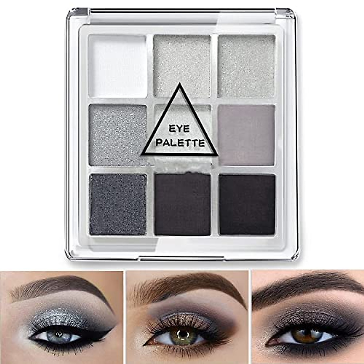 MAEPEOR Black Grey Smokey Eyeshadow Palette 9 Colors Cool Toned Matte Glitter Eyeshadow Palette Longlasting Waterproof Smoky Eye Shadow for Girls and Women (Set 1, Black Grey)
